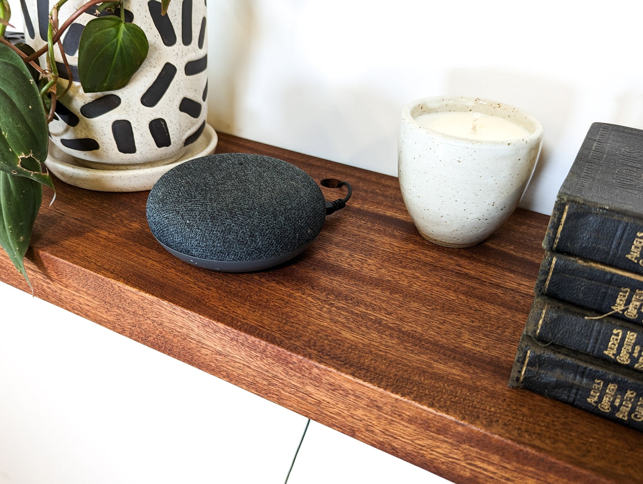 long floating shelves with grommet hole in oak – NookWoodworking